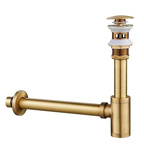 ROVATE Bathroom Sink Brass P-Trap with Stopper, Antique Brass Pop Up ...