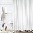 Amazon.com: HALL & PERRY Modern Transitional White Stripe Shower Curtain with Tassels - Vertical ...