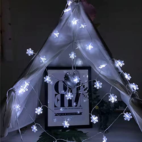 Christmas Lights, 20 Ft 40 LED Snowflake String Lights Battery Operated ...