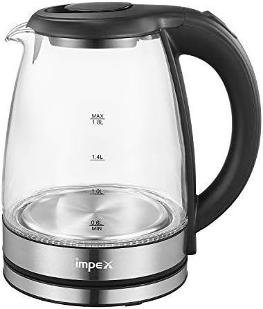 Impex - 1.8 Liter Electric Kettle with Transparent Glass Body, 1500W ...