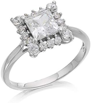 F.Hinds Women Jewellery 9Ct White Gold Cubic Zirconia Square Cluster ...