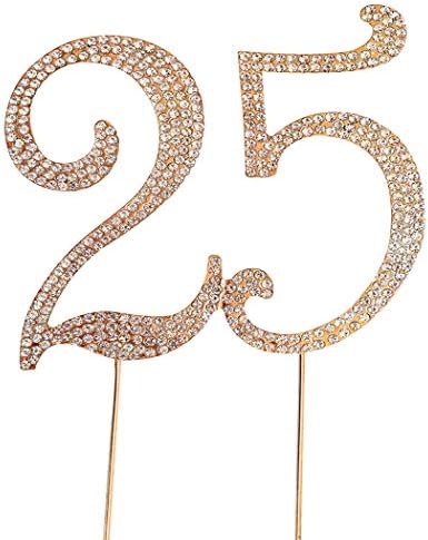 MAGJUCHE Gold 25 Crystal Cake Topper, Number 25 Rhinestones 25th ...