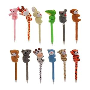 Amazon.com : 12pcs Animal Pens Plush Pens Ballpoint Pens Cartoon Fluffy ...