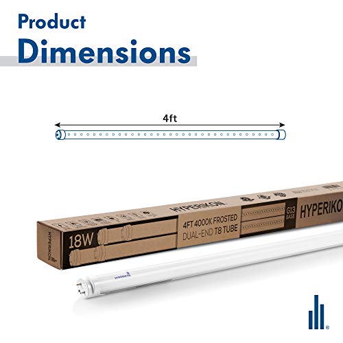 Hyperikon 4 Foot LED Tube, T8 T10 T12 40 Watt Fluorescent (18W), Dual End Ballast Compatible ...