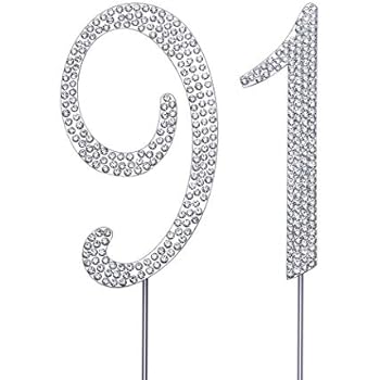 Amazon.com: MAGJUCHE Gold 91" Crystal Cake Topper, Number 91 ...