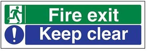 VSafety Fire Exit/Keep Clear Sign – Landscape – 450mm x 150mm – 2mm Rigid Plastic – BigaMart