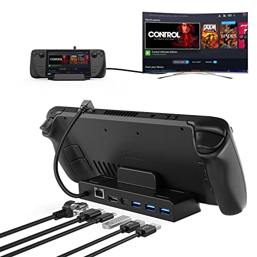 Upgraded 6-in-1 Steam Deck Dock Hub with 1000Mbps Ethernet, 100W Charging Port, 4K@60HZ HDMI 2.0 ...