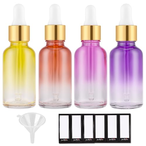 PrettyCare Eye Dropper Bottles 1oz (Rainbow Colored Glass Bottle 30ml 4 ...