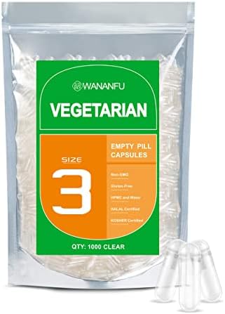 WANANFU Size 3 Empty Capsules Vegetarian (1000 Count), Clear Fillable ...