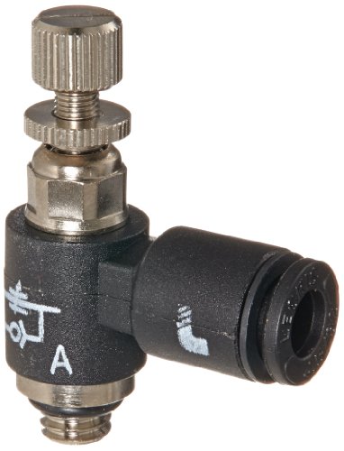 Legris 7660 04 20 Nylon Air Flow Control Valve, 90 Degree Elbow, Meter-Out, External Screw/Knob ...