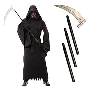Adult's Grim Reaper Death Robe Halloween Fancy Dress Costume + Scythe ...