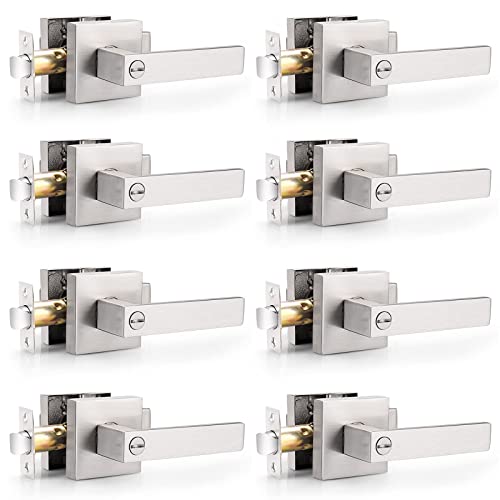 Probrico 8 Pack Door Handles Brsuhed Nickel Privacy Door Levers with ...