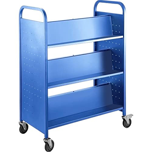 VEVOR Book Cart, Library Cart 6-Shelf, Rolling Library Book Cart Double ...