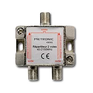 Metronic 436302 - Repartidor de señal TV metálico blindado 2 salidas con toma F, plateado ...