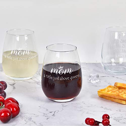 Mom Queen Wine Glass, Funny Mom Stemless Wine Glass 15Oz - Best Birthday Christmas Mothers Day ...