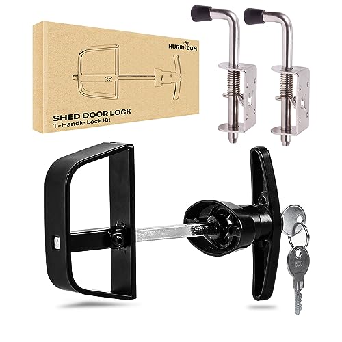 Hurrikom Shed Door Latch Kit with 5-1/2" Stem T-Handle Lock, 5 Keys and ...