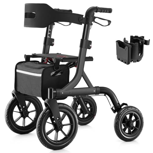 MAXWALK Walkers for Seniors, Rollator Walker with Seat, 12" Big Rubber ...
