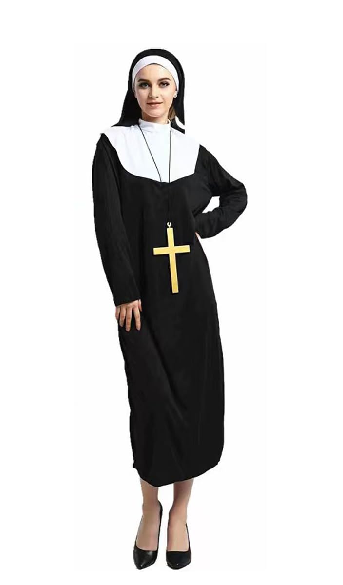 Esaleely Halloween Nun Costume for Women Cosplay Costume Dress Outfit ...