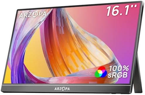 ARZOPA 16.1 Portable Monitor, 100% sRGB FHD 1080P Kickstand Portable ...