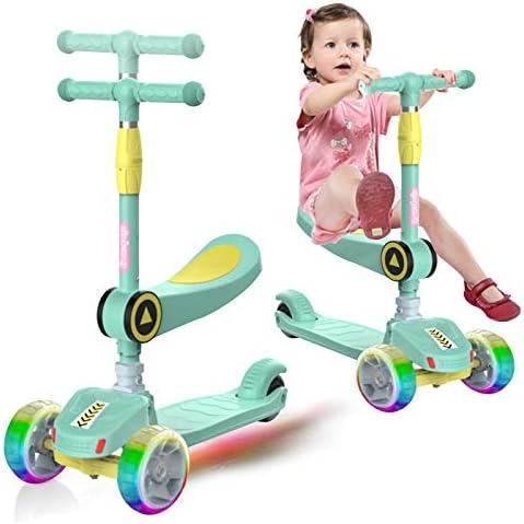 SFM 3-Wheeled Scooter for Kids - Wheel LED Lights, Adjustable Lean-to ...