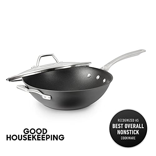 Calphalon Signature Hard-Anodized Nonstick 12-Inch Flat Bottom Wok with ...