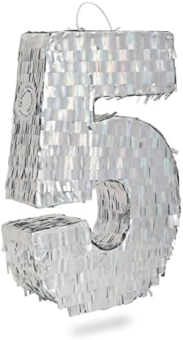 Small Silver Foil Number 5 Pinata for Kids 5th Birthday Party ...