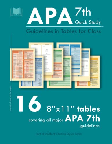 APA 7th Quick Study Guidelines in Tables for Class: 16 8’’x11’’ Tables ...