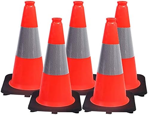 (5 Cones) BESEA 18" inch Orange PVC Cones Traffic Safety Cones Black ...