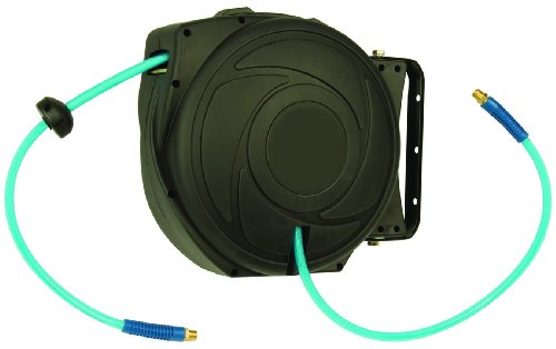 Amflo 530HR-RET Automatic Enclosed Hose Reel With 300 PSI 1/4" x 50' Blue Polyurethane Air Hose ...