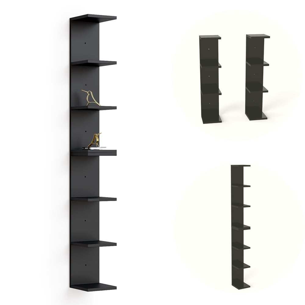 7 Tier Black Floating Shelves, Wall Shelf Unit for Wall Decor Vanity ...