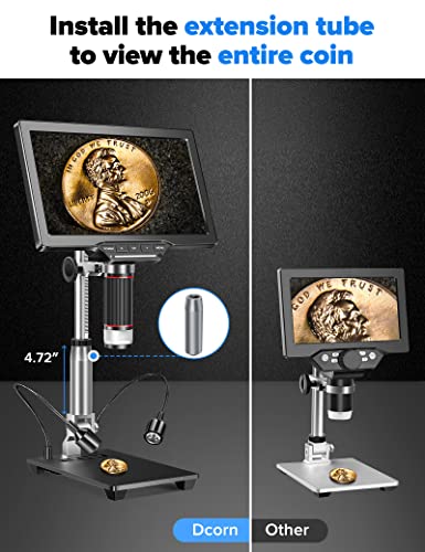 Dcorn 7" HDMI LCD Digital Microscope, 1200X Coin Microscope for Adults ...