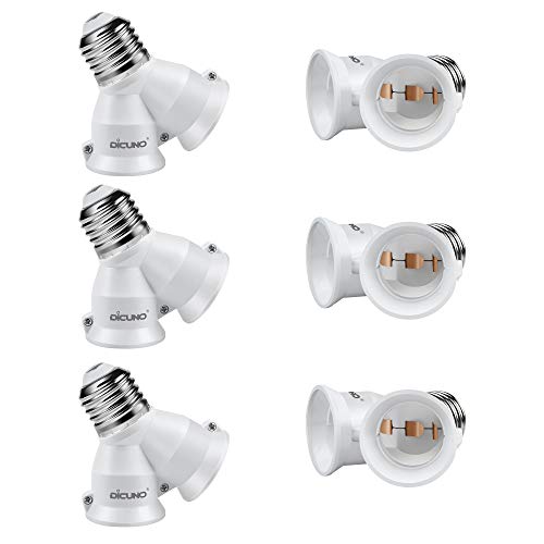 DiCUNO 2 in 1 E26 Socket Splitter Adapter, Two E26 Standard Medium Base Bulbs in One Socket Y ...