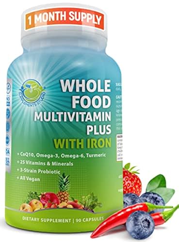Whole Food Multivitamin Plus with Iron, Daily Vegan Multivitamin for ...