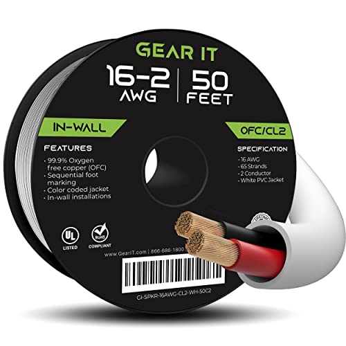 GearIT 16/2 Speaker Wire (50 Feet) 16AWG Gauge - in Wall Audio Speaker ...