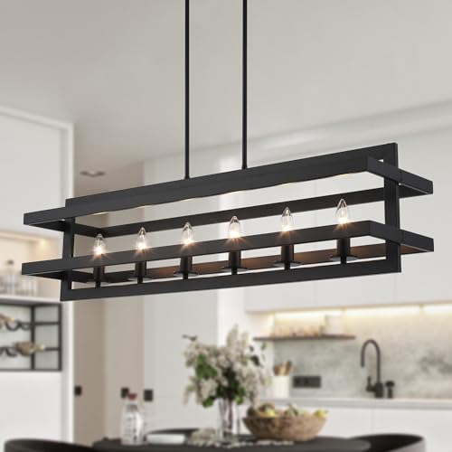 Yidelloc Black Chandeliers Rectangle Pendant Lights Kitchen Island ...