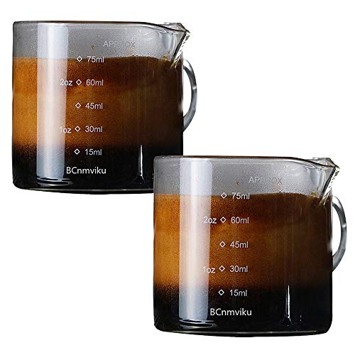 2 Pack Double Spouts Measuring Triple Pitcher Milk Cup 75ML Espresso Shot Glasses Parts Clear ...