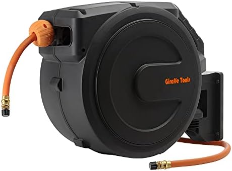 Giraffe Tools Retractable Air Hose Reel Enclosed with 3/8 in. x 50 ft Hybrid Hose, Lightweight ...