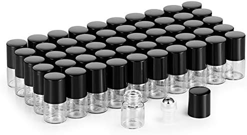 50 Pack 1ml Clear Glass Sample Vials For Essential Oils,Empty Glass Roller Bottle With Stainless ...