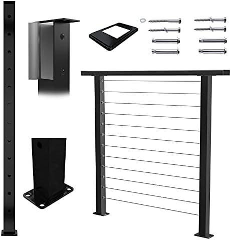 Muzata Cable Railing End Post Black Square Weldless Flat Top 42''x2''x2 ...