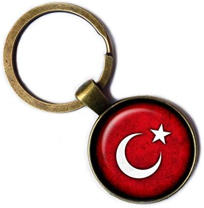 Small Elf Turkey Turkish Flag Keychain Keyring， Dome Glass Jewelry ...