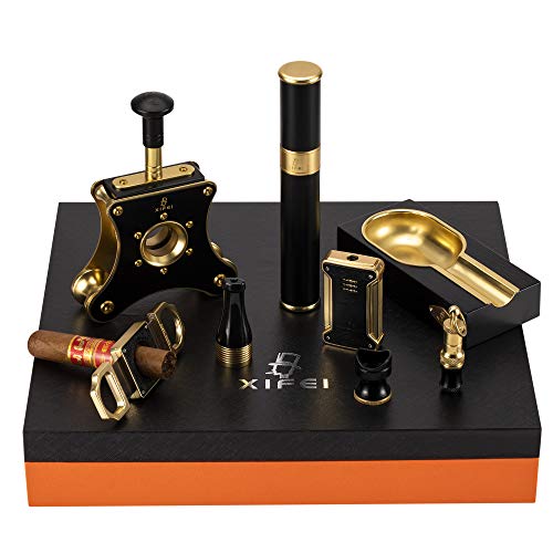 XIFEI Cigar Cutter Set 8 Piece Cigar Punch & Ashtray & Cigar tube ...