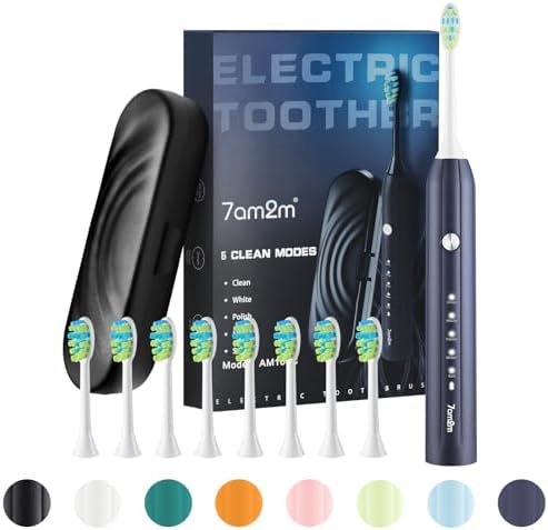 7am2m Sonic Electric Toothbrush with 6 Brush Headsfor Adults, High Power Rechargeable ...