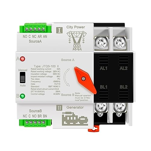 Double Power Automatic Transfer Switch W2R-2P 63A 220V Mini ATS ...