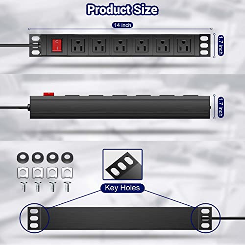 6 Outlets Wall Mount Power Strip, Metal Rack Mount Power Outlet with 6 ...