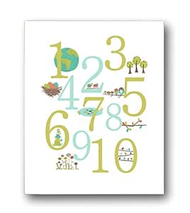 Amazon.com: Kid's Nature Themed Number Wall Art Print 11x14, Nursery ...