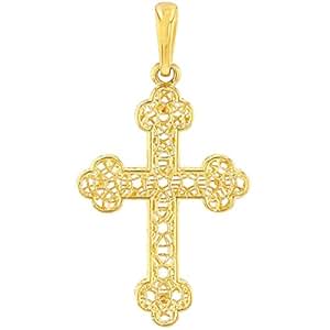 Amazon.com: 14K Gold Filigree Eastern Orthodox Cross Charm Pendant: Jewelry