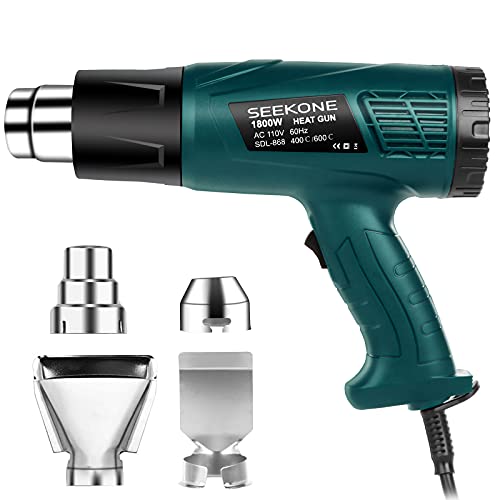 SEEKONE Heat Gun 1800W Heavy Duty Hot Air Gun Kit Dual Temperature Settings 752℉&1112℉ Overload ...