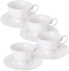 Amazon.com | Eileen's Reserve Fine China White Teacup and Saucer, Set ...