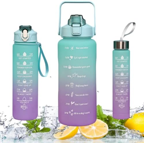 Sports Water Bottles Set of 3, 2000ml+900ml+500ml BPA Free Motivational Sports Water Bottle with ...