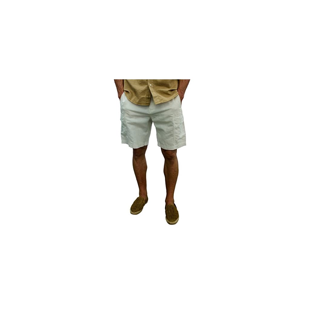 short fin Men's Linen Walking Shorts Flat Cargo Side Pockets ...